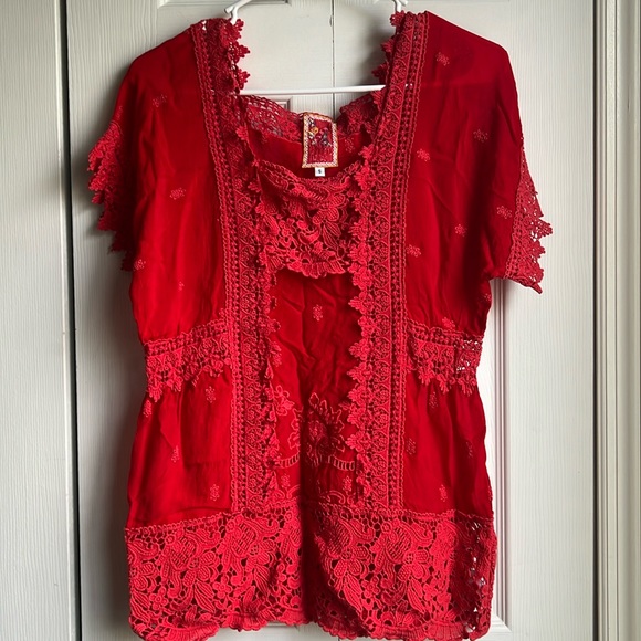 Johnny Was | Tops | Johnny Was Red Lace Top Size Small | Poshmark